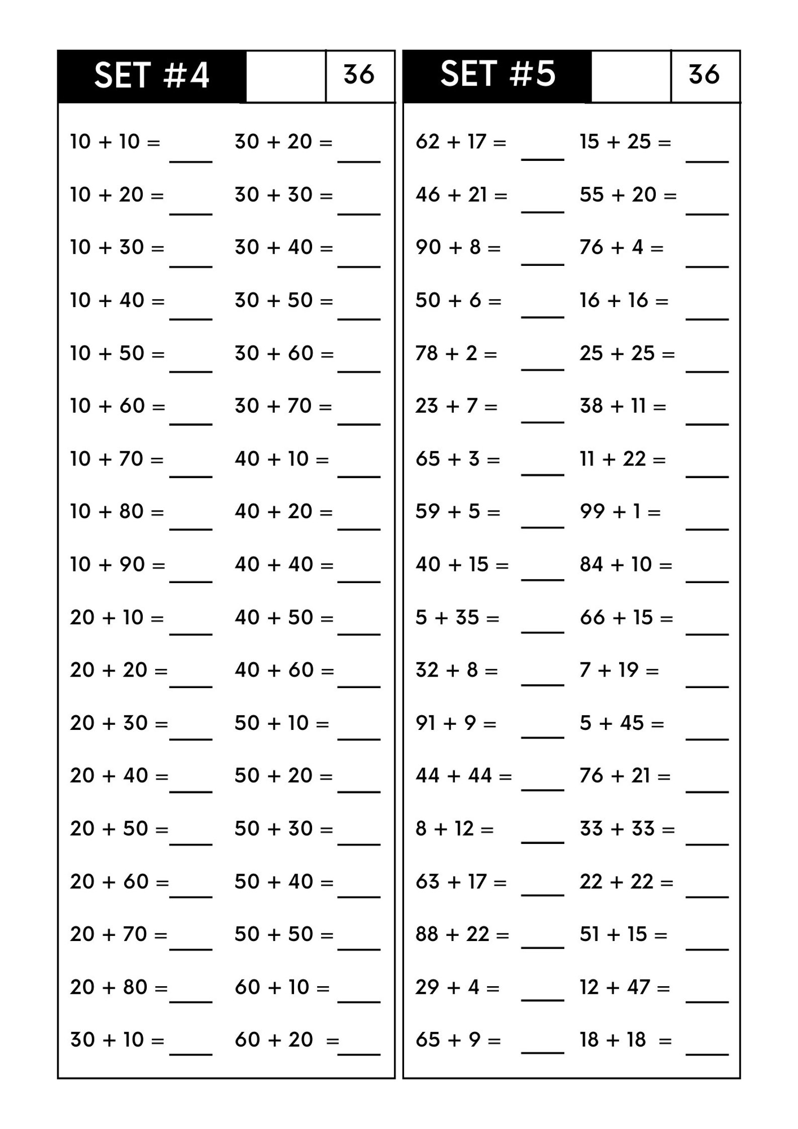 Math Drills: Addition, Subtraction, Multiplication (digital Download ...