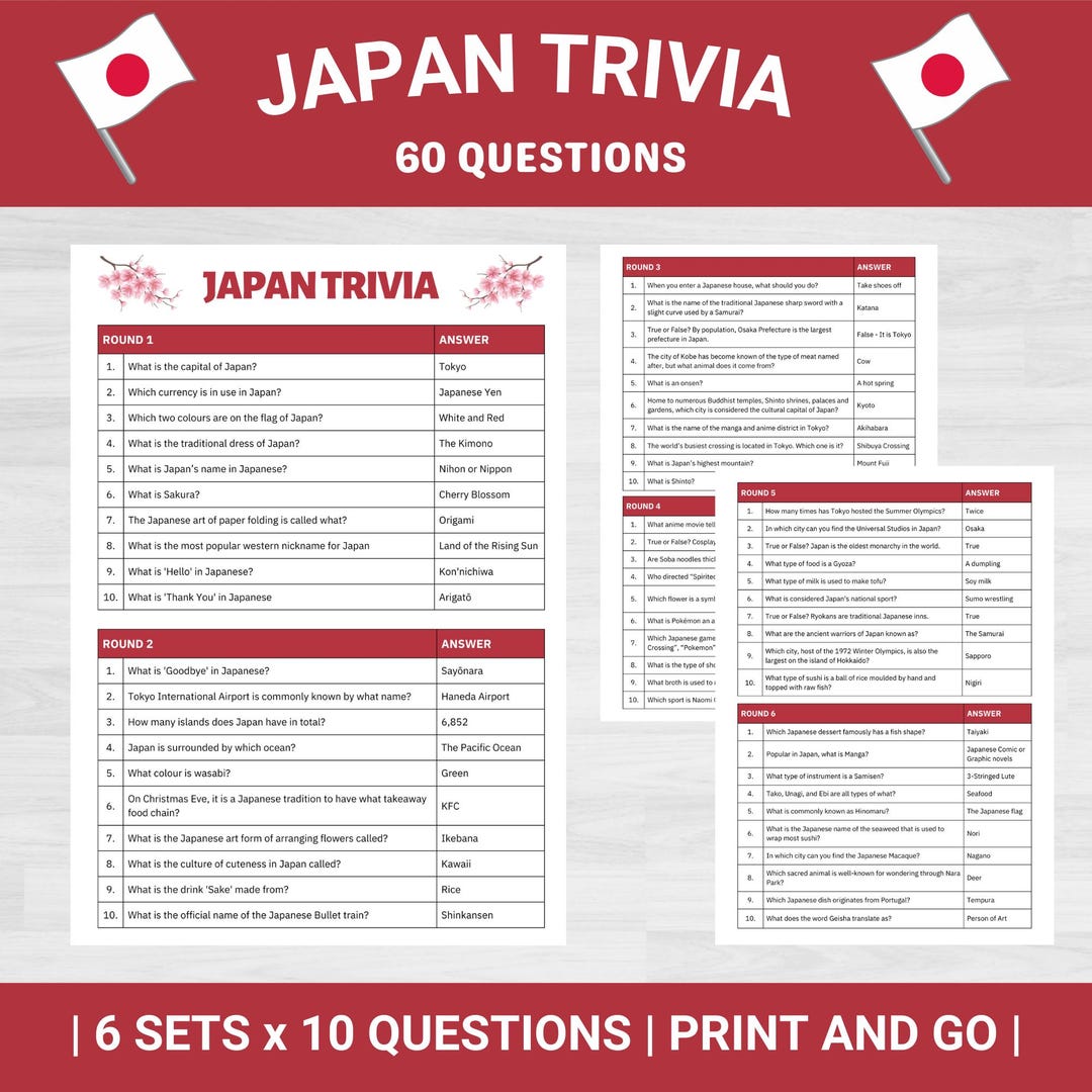 Japan Trivia Quiz: 60 Questions, Family Travel Game (PDF) - Etsy