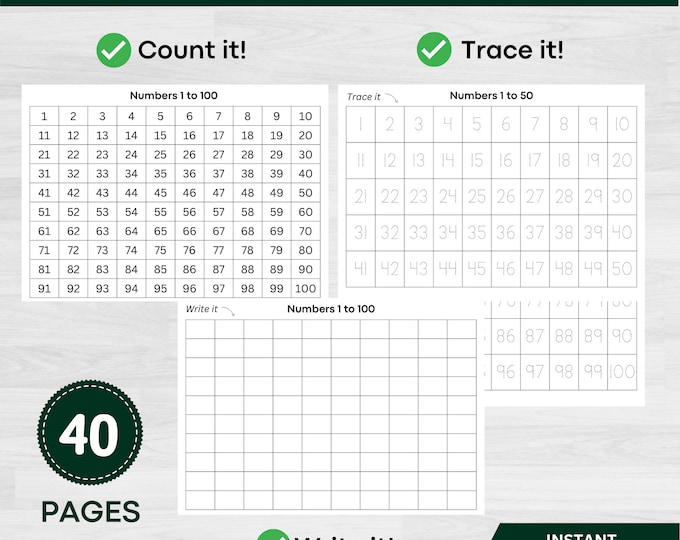 Number Charts 1 - 1000, Counting to 1000, Printable Black & White ...
