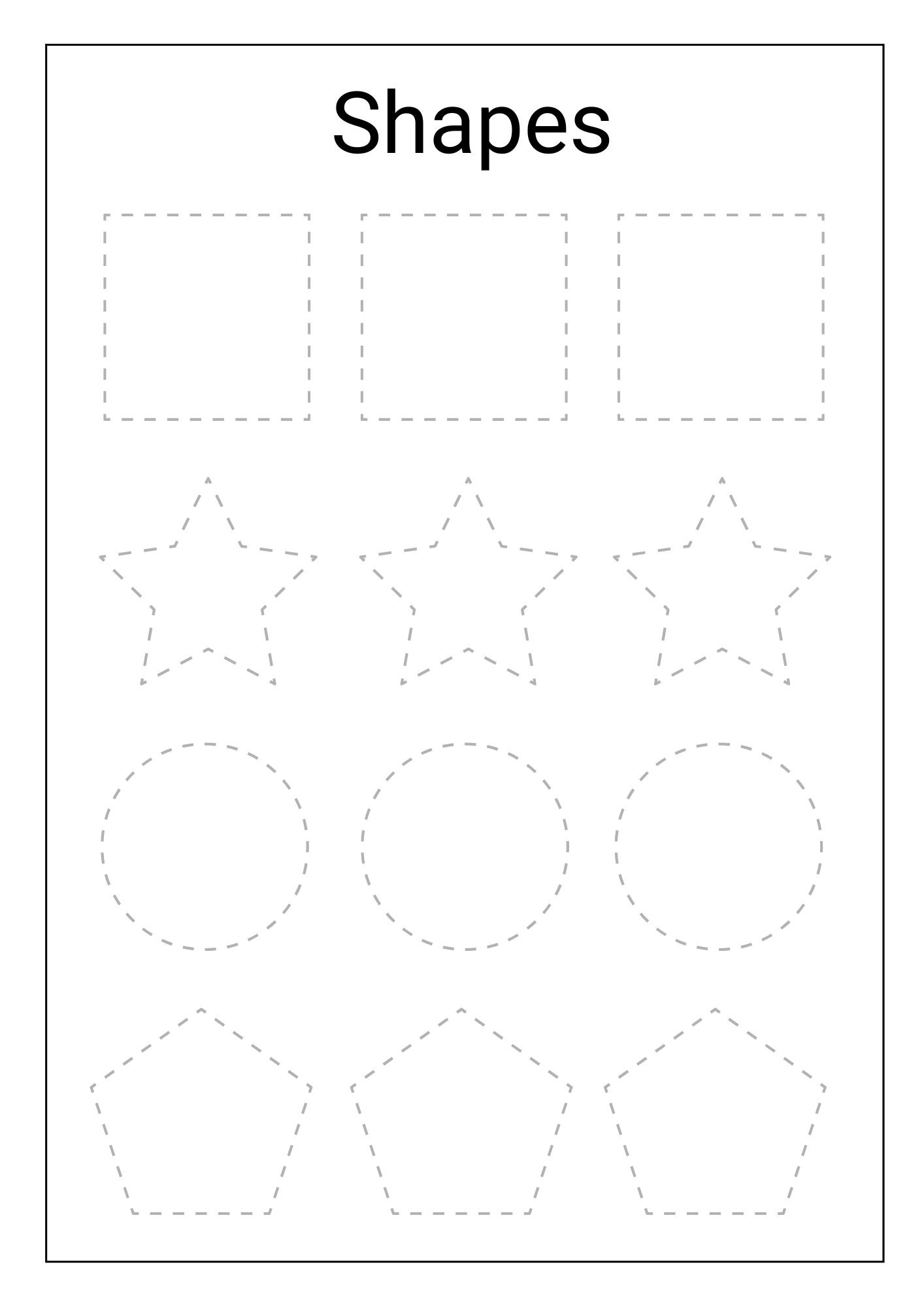 Shapes Tracing Worksheet: Preschool Kindergarten Printable (digital ...