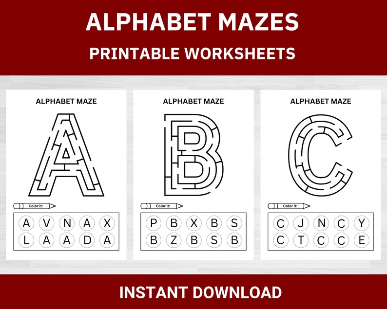 Alphabet Mazes Alphabet Printables Alphabet Worksheets - Etsy