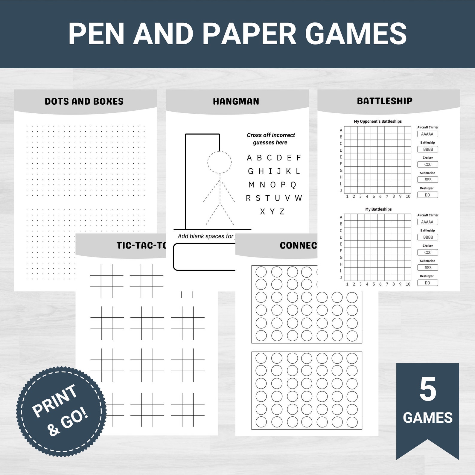 Pen and Paper Printable Games, Hangman Printable, Battleship Printable ...