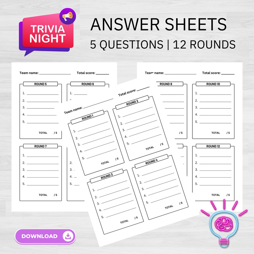 Trivia Answer Sheets | Trivia Quizzes | Trivia Night | Printable Trivia ...
