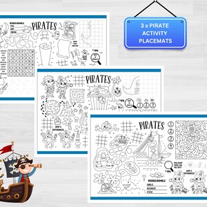 Pirate Coloring Placemat Printable Activity Placements - Etsy