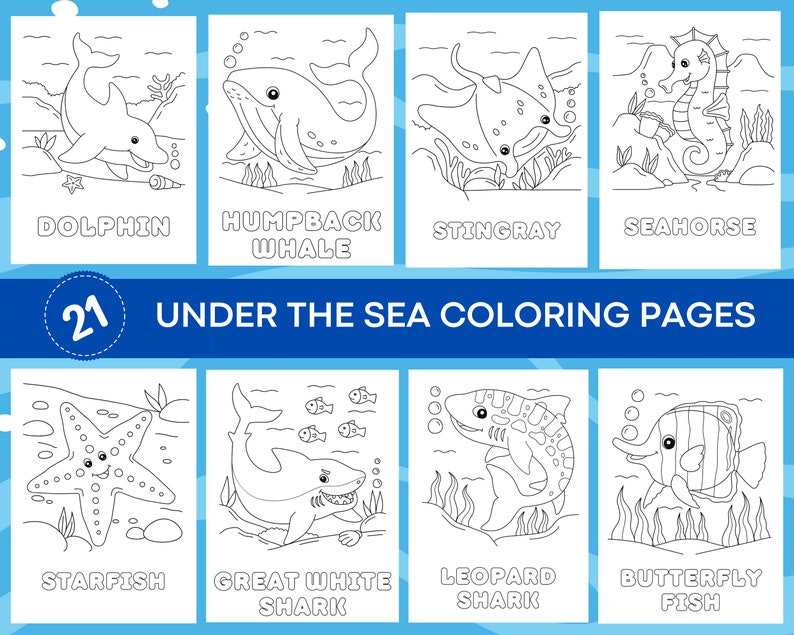 Under the Sea Coloring Pages Ocean Animals Coloring Sea - Etsy