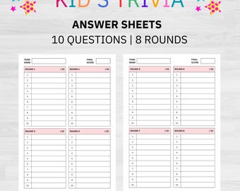 Kid's Trivia Answer Sheets: Printable Game Night Quizzes (digital ...