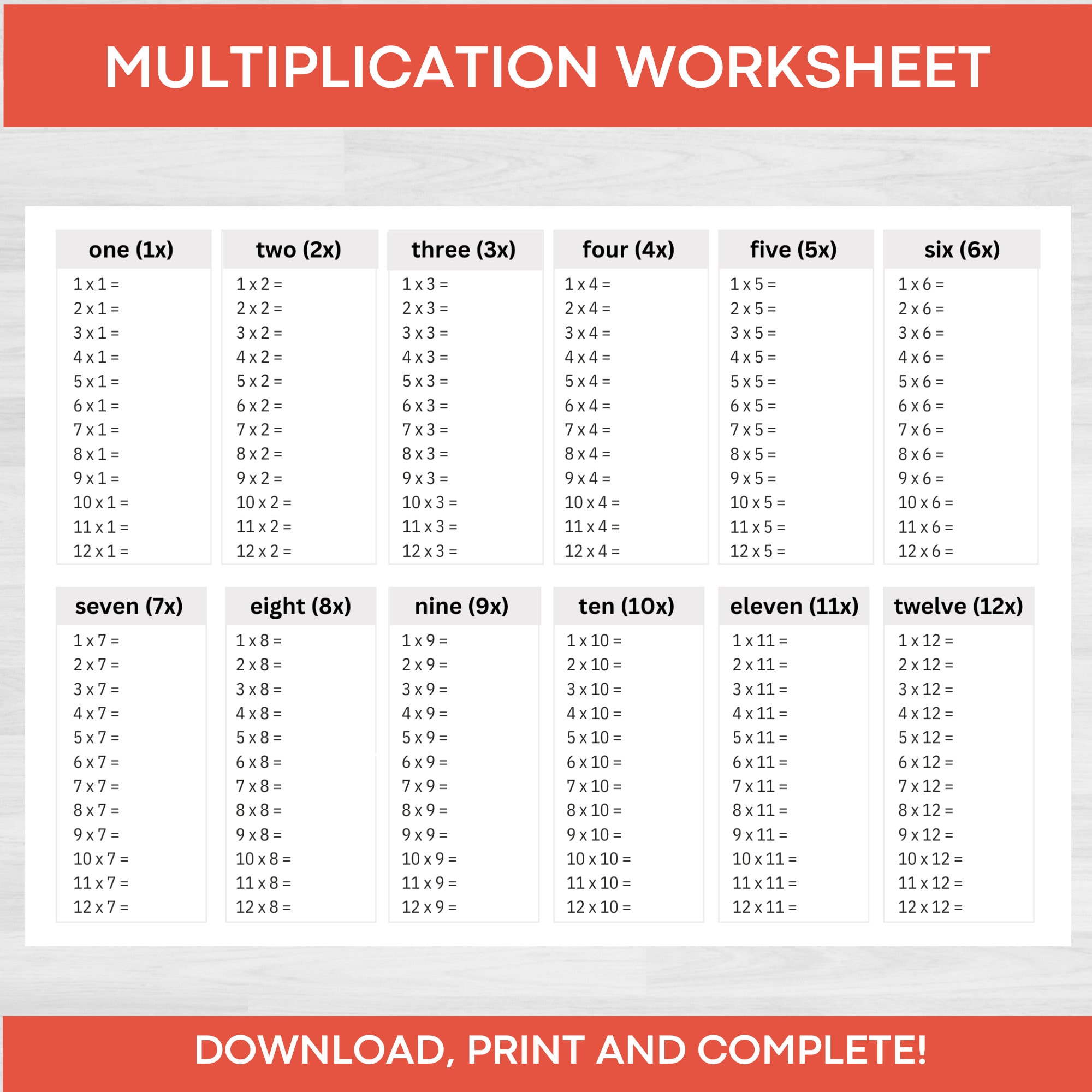 Times Table Multiplication Worksheets | Printable Multiplication ...