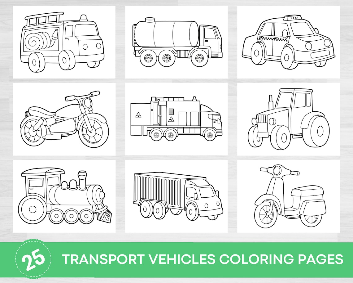 Transport Vehicles Coloring Pages Transport (Instant Download) - Etsy