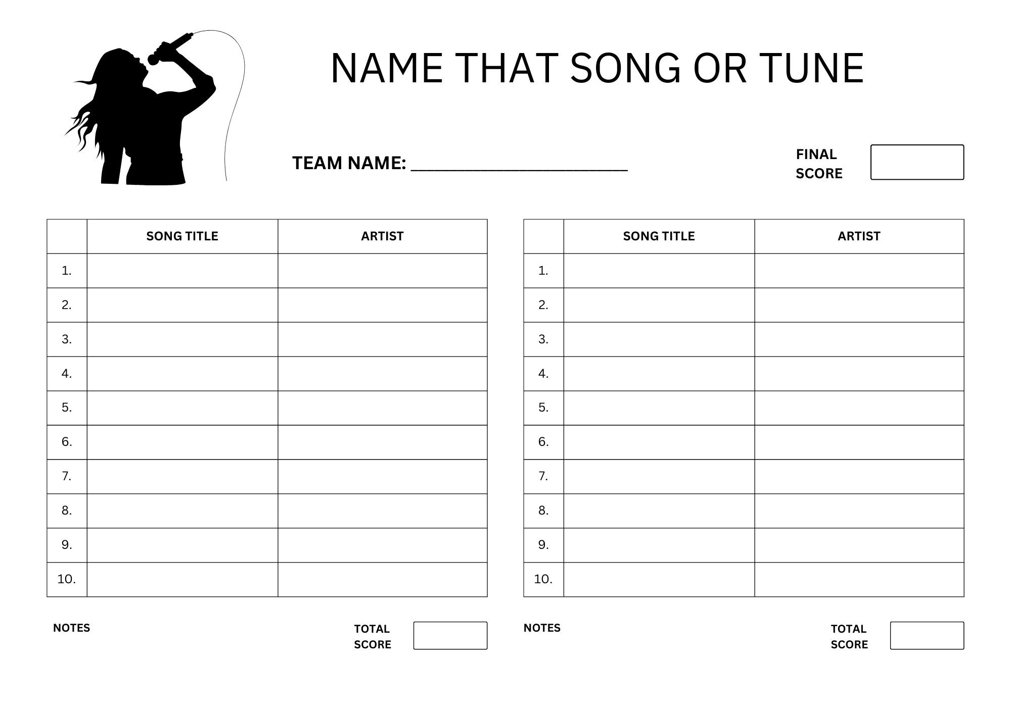 Name That Song Trivia | Trivia Answer Sheets | Printable Trivia Games ...