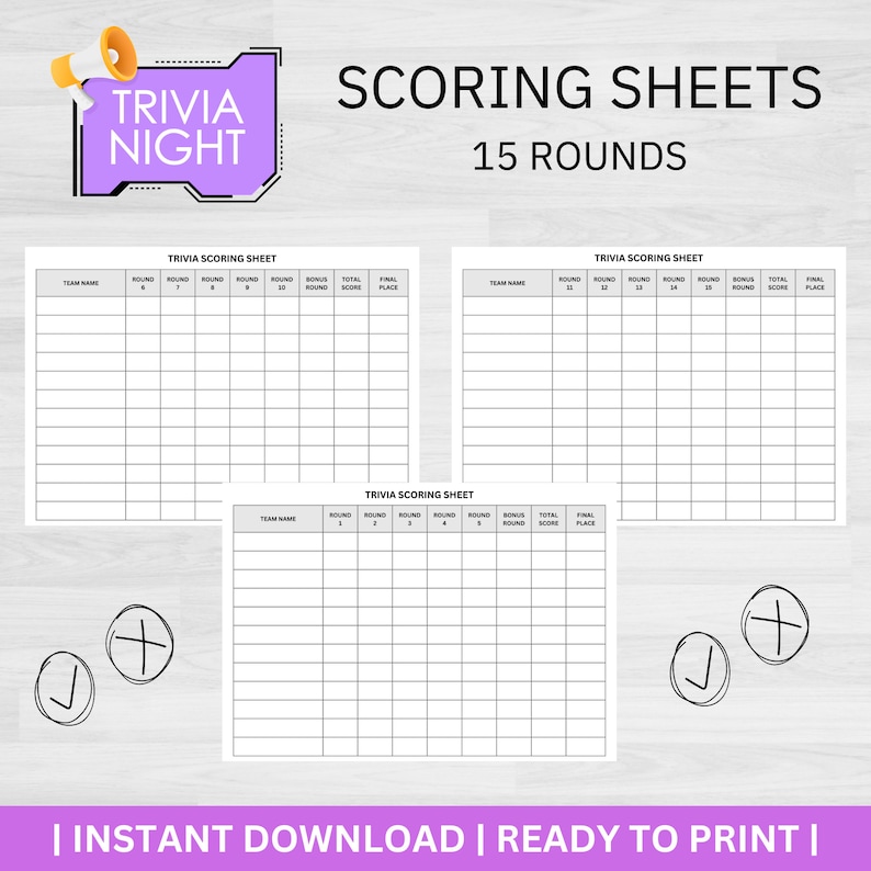 Trivia Scoring Sheets Trivia Quiz Trivia Night Printable Trivia Scoring ...
