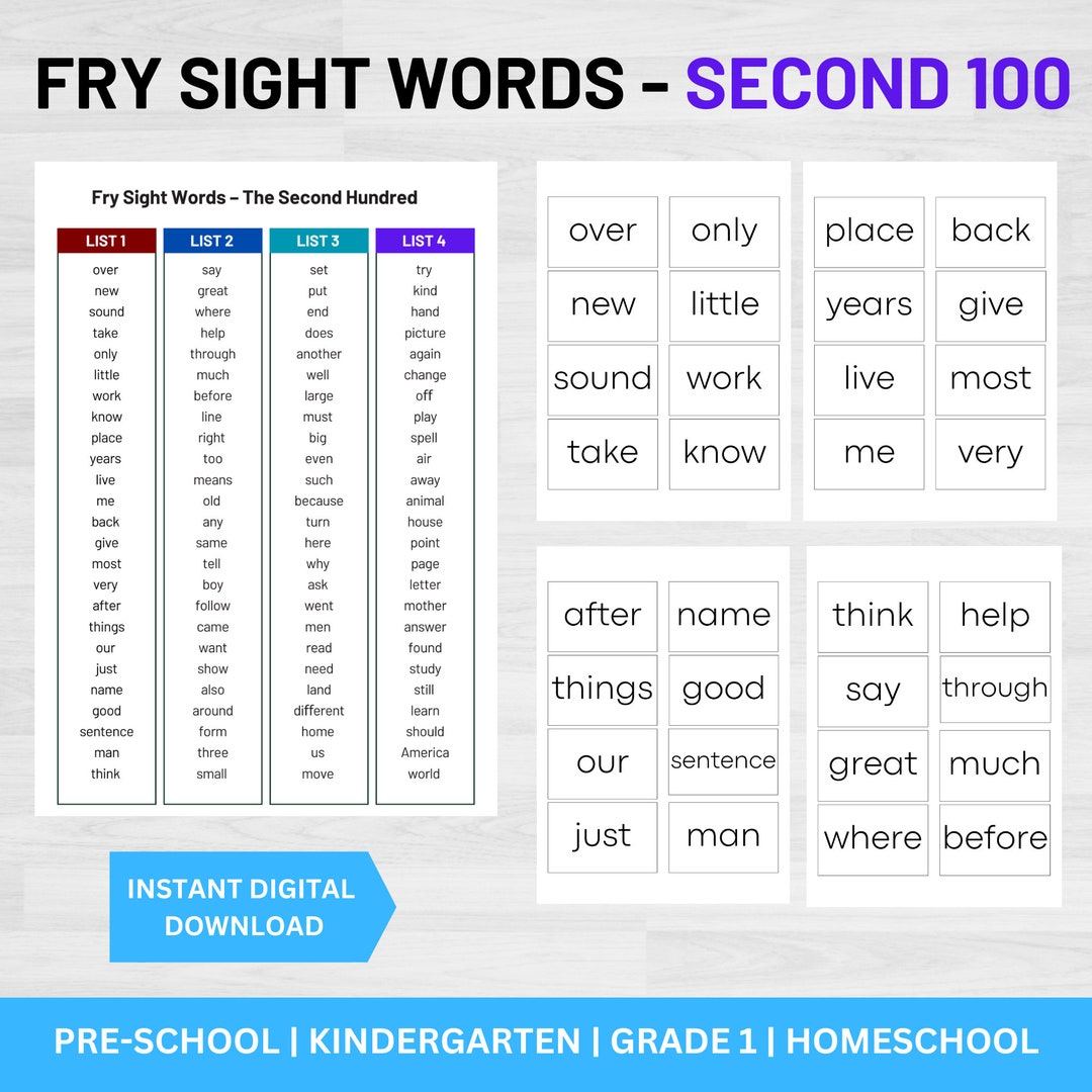 Fry Sight Words: Second 100 Flashcards (digital Download) - Etsy