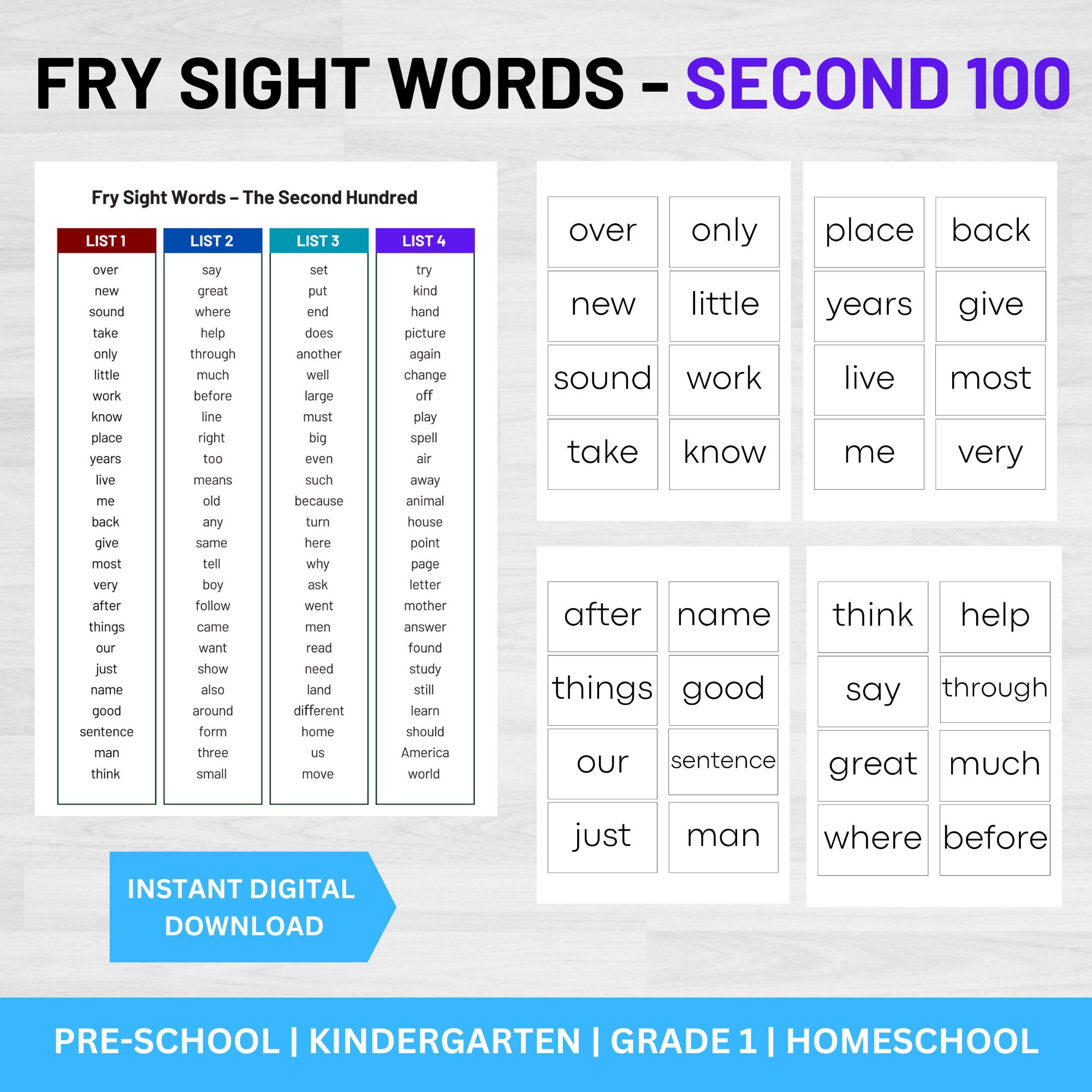 Fry Sight Words: Second 100 Flashcards (digital Download) - Etsy
