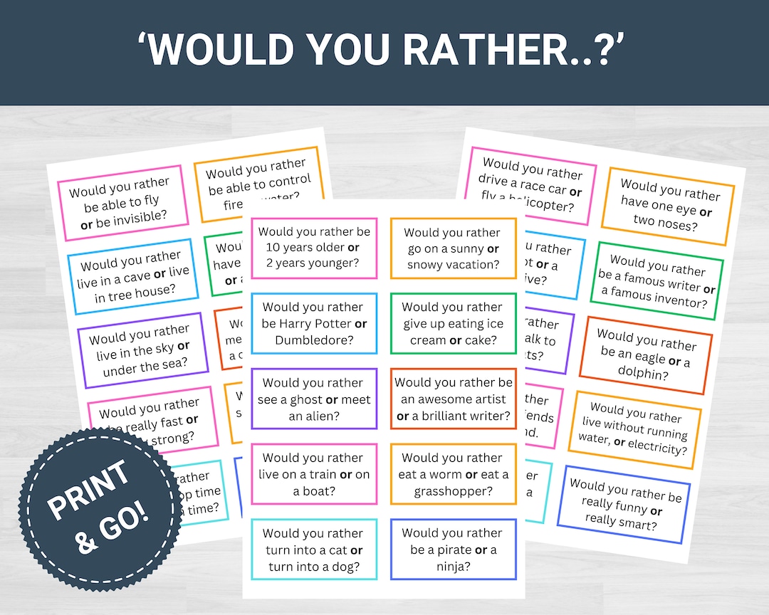 Would You Rather Printable Game for Kids Conversation Starters ...