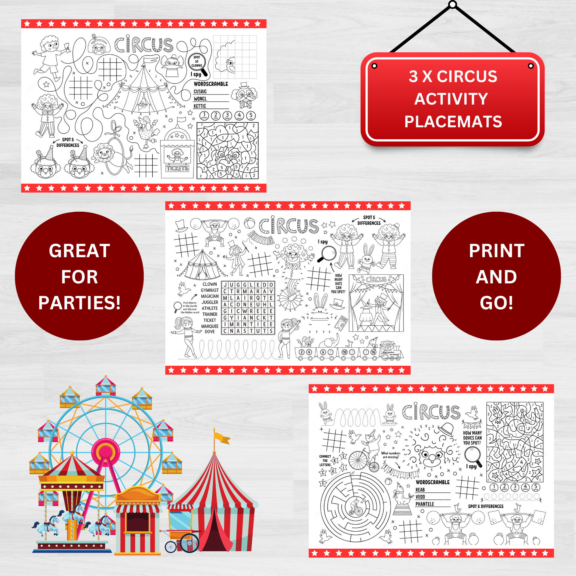 Circus Coloring Placemat | Printable Activity Placements | Circus ...