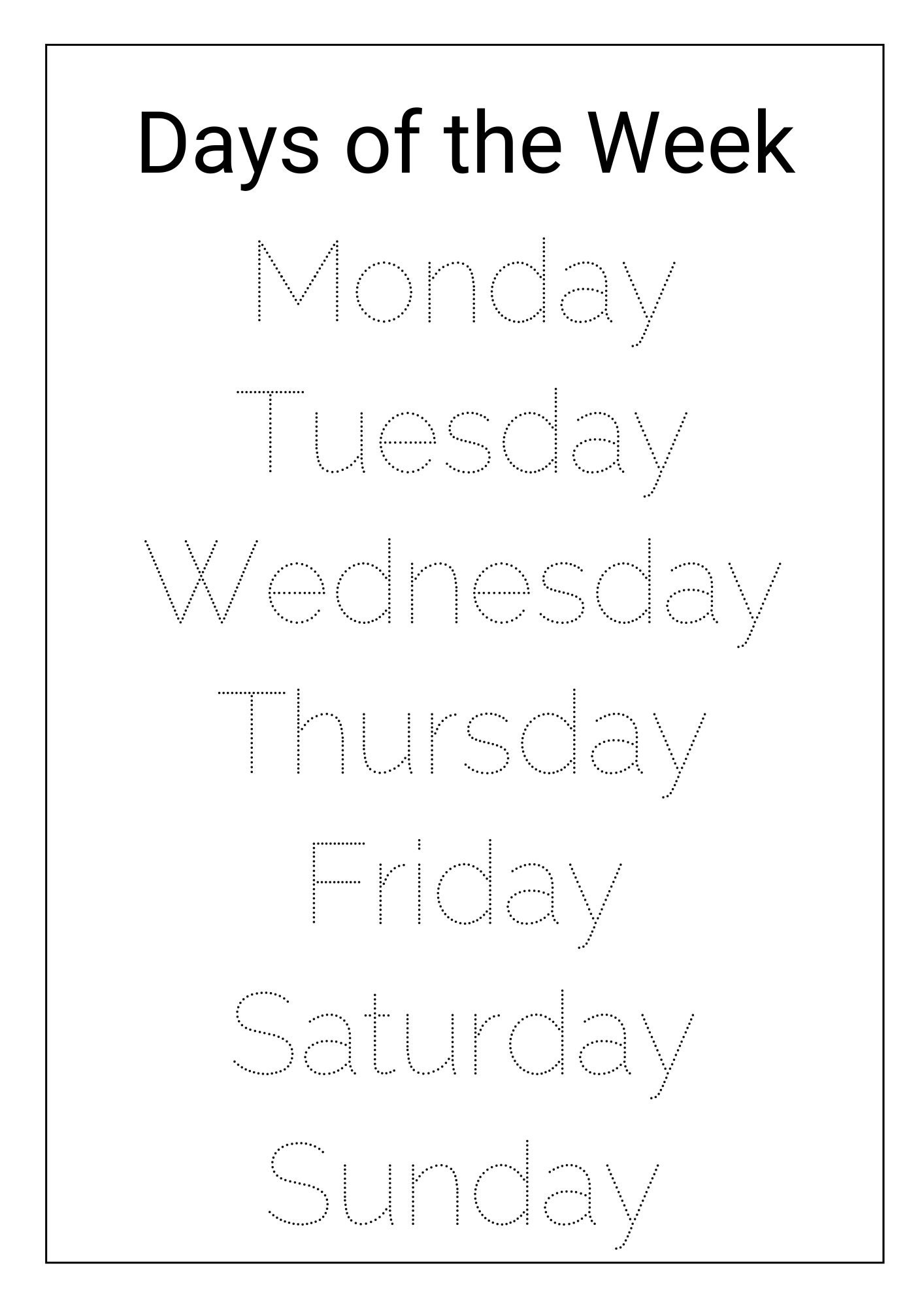 Days of the Week Tracing Days of the Week Tracing Sheet Days of the ...