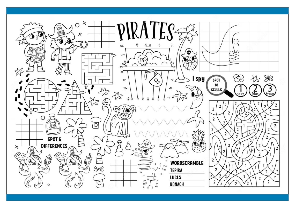 Pirate Coloring Placemat | Printable Activity Placements | Pirate ...