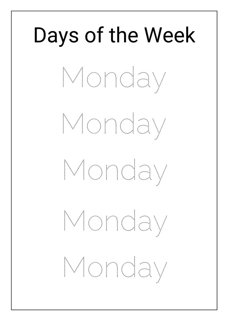 Days of the Week Tracing Days of the Week Tracing Sheet Days of the ...