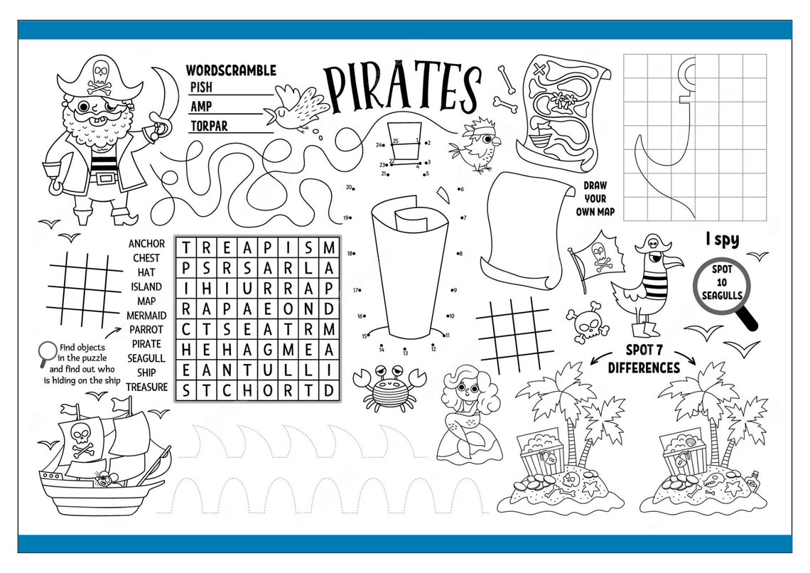 Pirate Coloring Placemat | Printable Activity Placements | Pirate ...