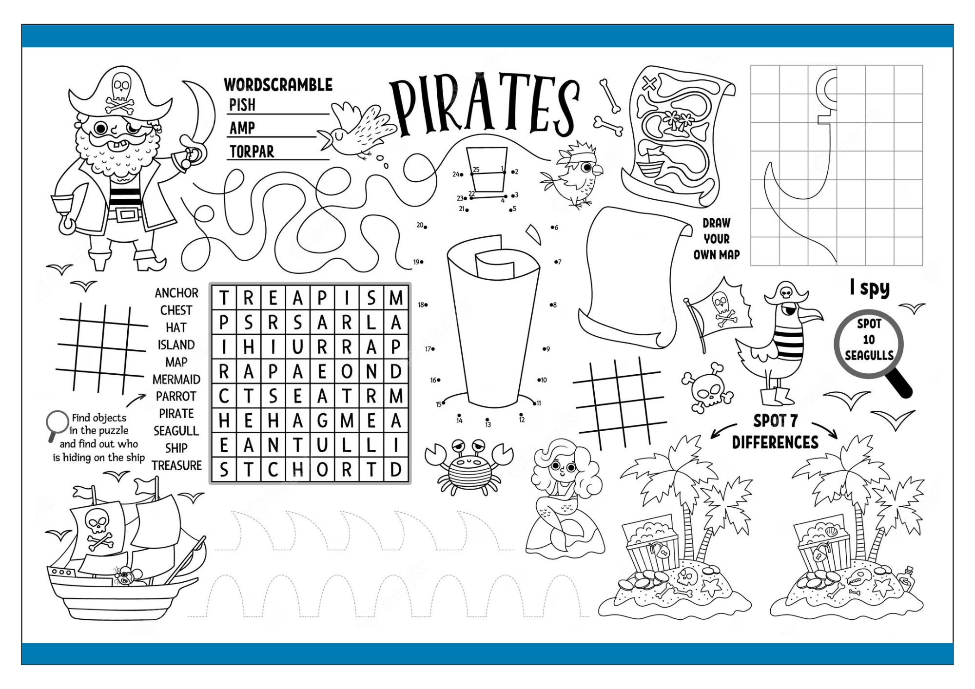 Pirate Coloring Placemat | Printable Activity Placements | Pirate ...