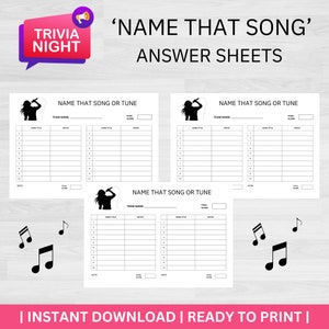 Name That Song Trivia Answer Sheets: Printable Party Game (digital ...