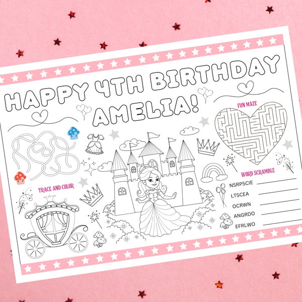 Princess Birthday Party Coloring Page - Etsy