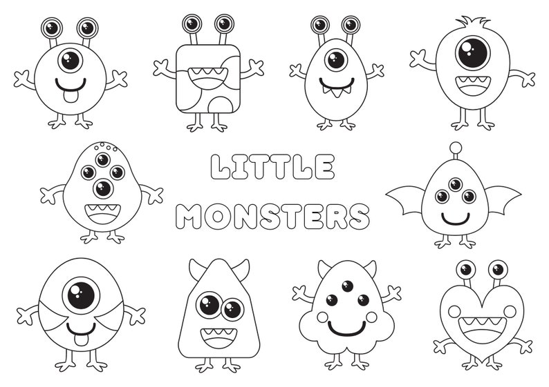 Little Monsters Coloring Page: Printable Kids Activity (digital ...