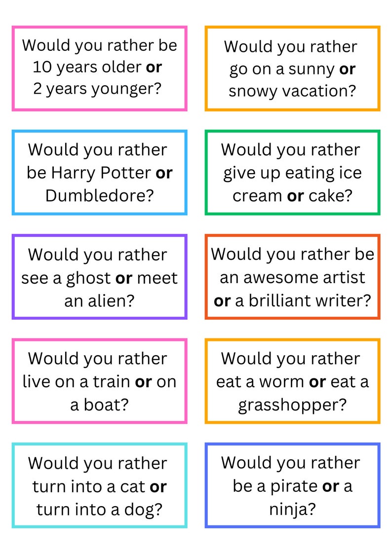 Would You Rather Game: Fun Family Conversation Starters (PDF) - Etsy