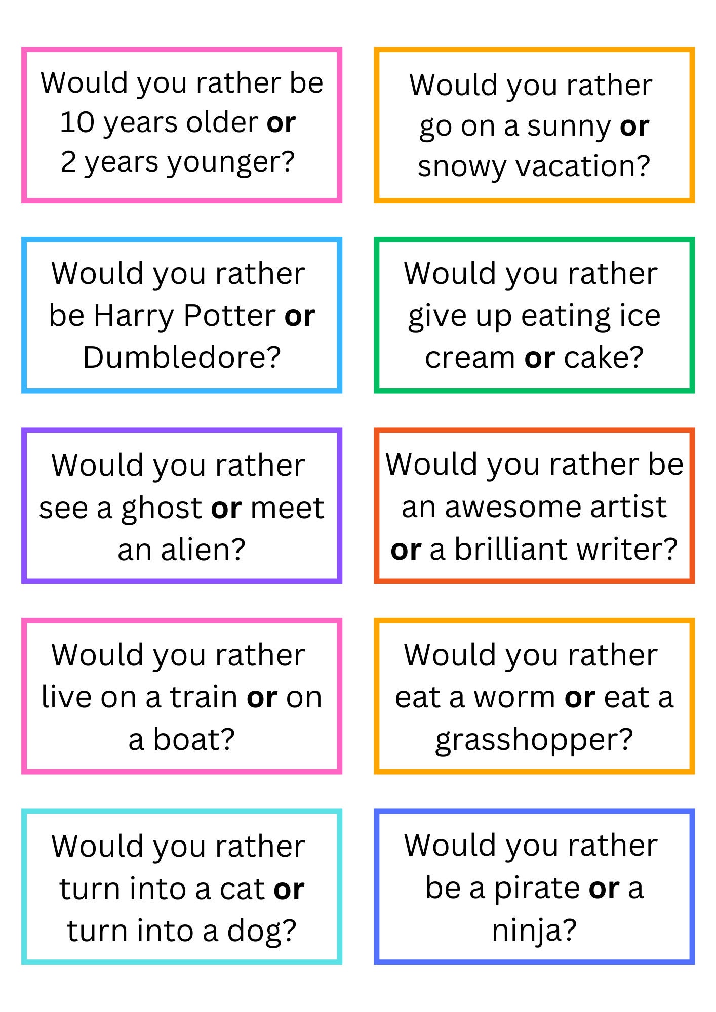 Would You Rather Game: Fun Family Conversation Starters (PDF) - Etsy