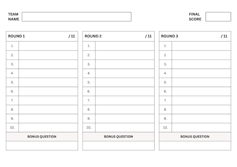 Printable Trivia Answer Sheets: Quiz Game Night (PDF Download) - Etsy
