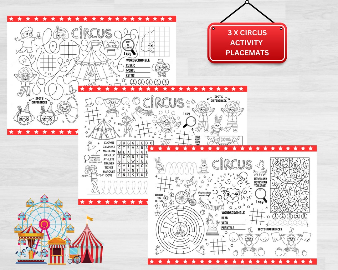 Circus Coloring Placemat Printable Activity Placements - Etsy