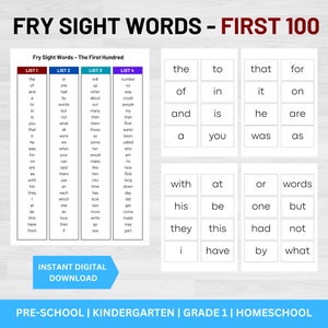 Fry Sight Words Flashcards: First 100 High Frequency Words (digital ...