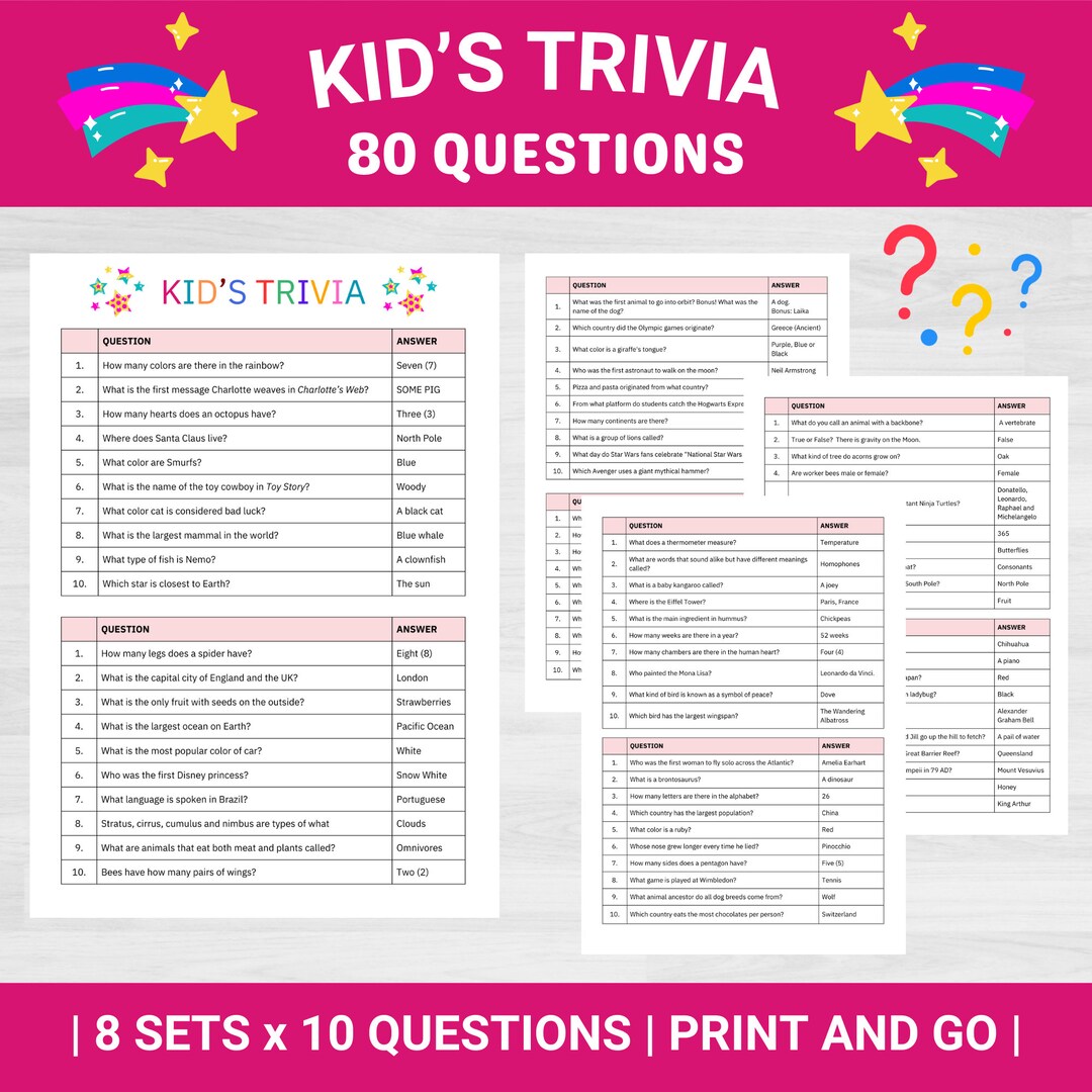 Kid's Trivia Quiz Kid's Trivia Trivia Games Trivia Printable Kid's ...