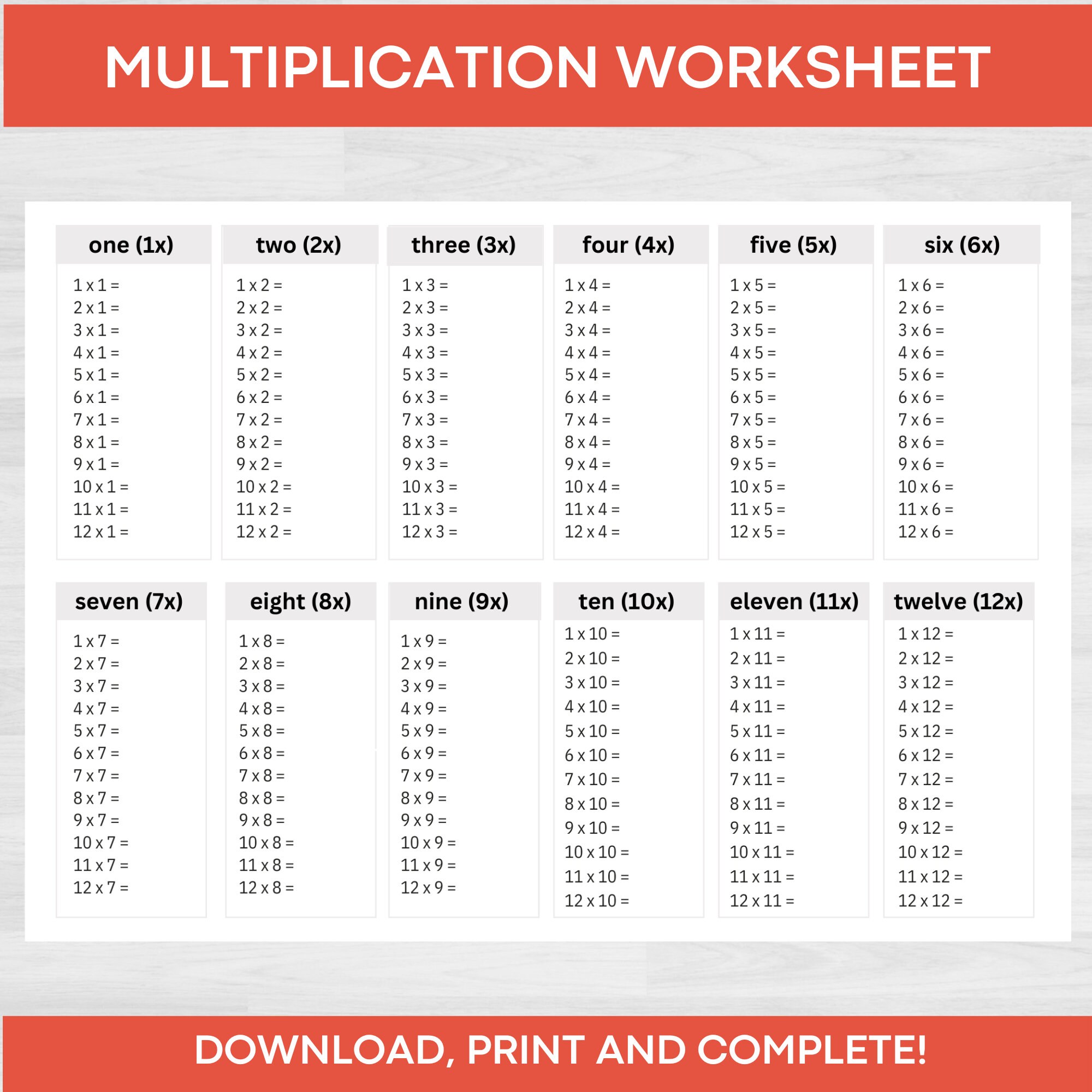 Times Table Multiplication Worksheets Printable Multiplication ...