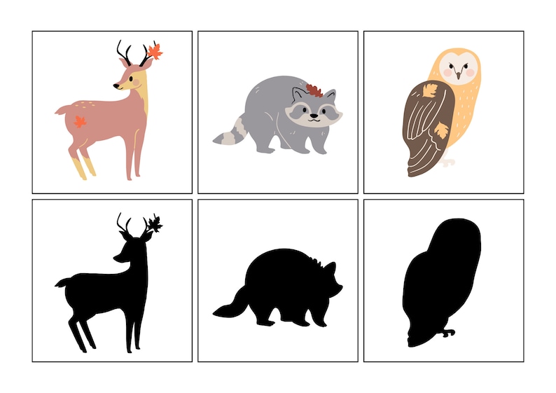 Shadow Matching Flashcards | Animal Matching Game | Animal Shadow ...