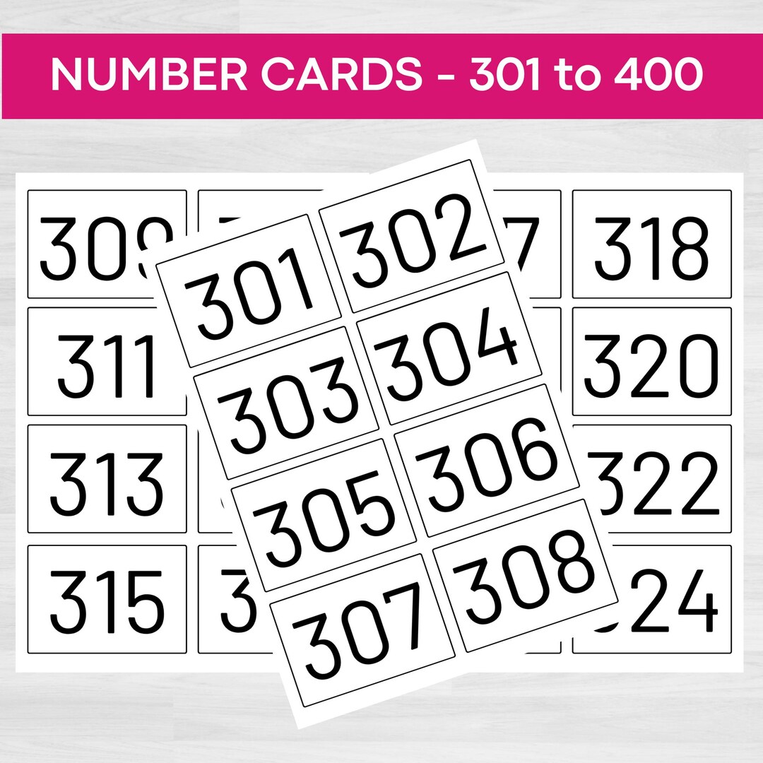 Number Flash Cards 301-400: Printable Numeracy Aid (digital Download ...