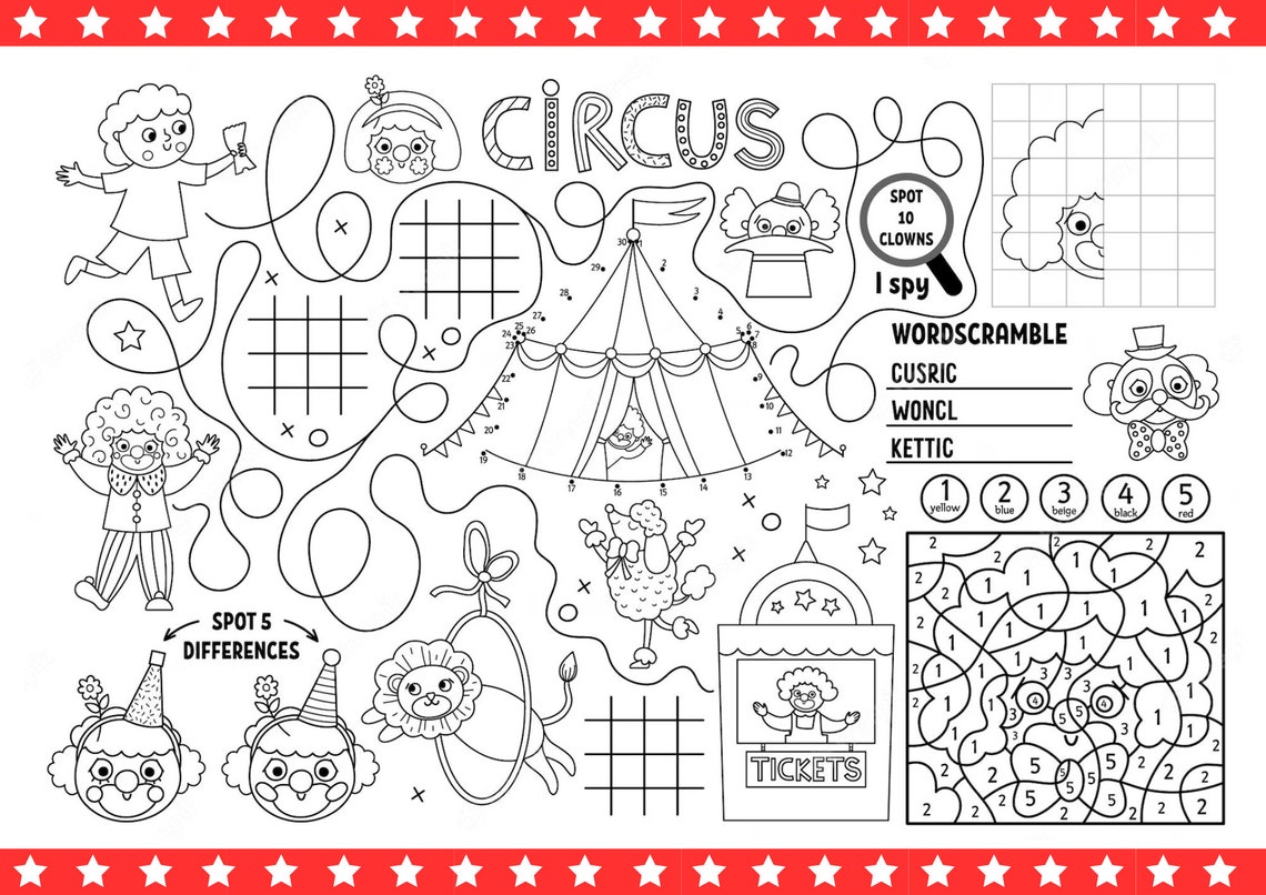 Circus Coloring Placemat | Printable Activity Placements | Circus ...