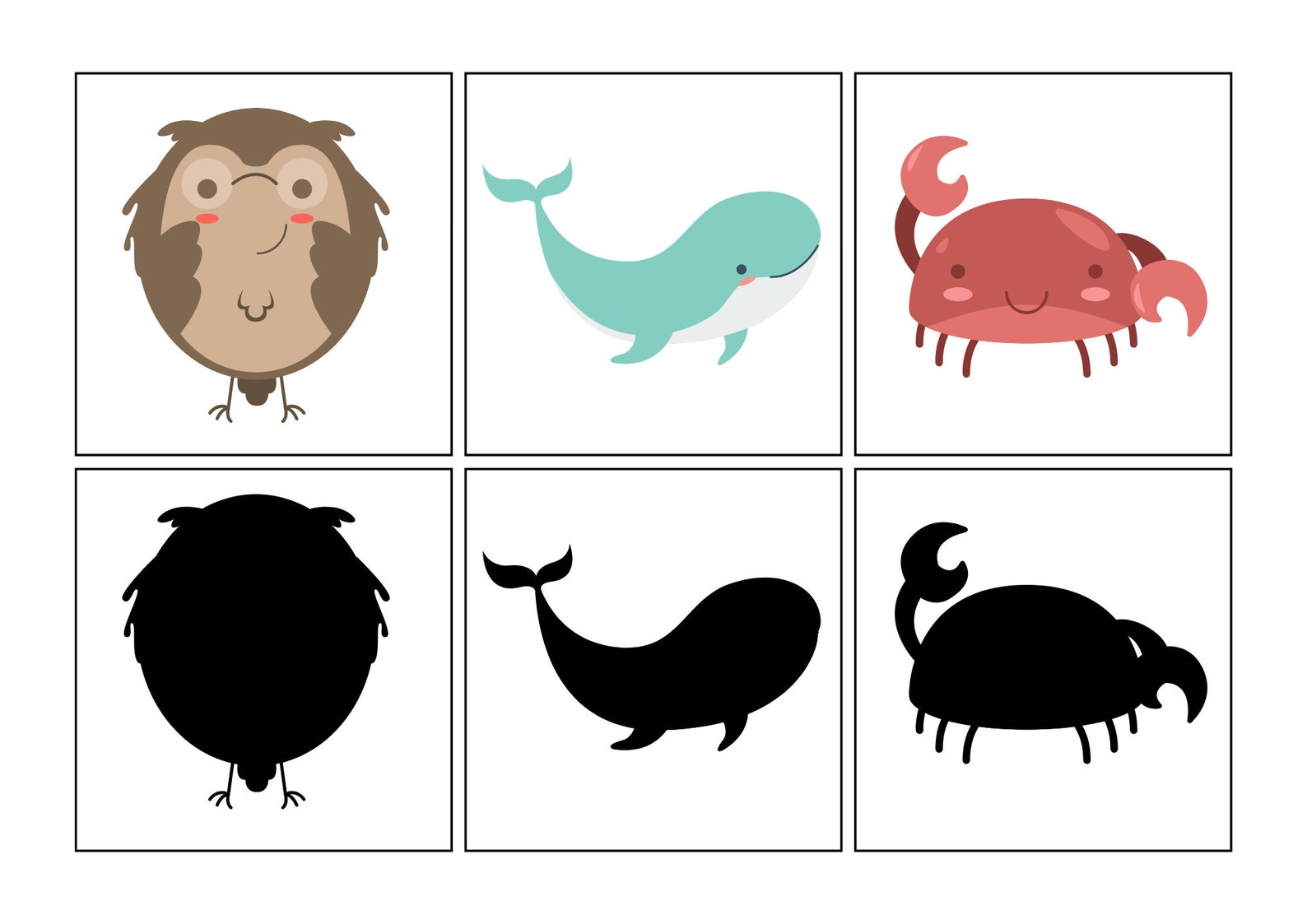 Animal Shadow Matching Game: Printable Learning Activity (digital ...