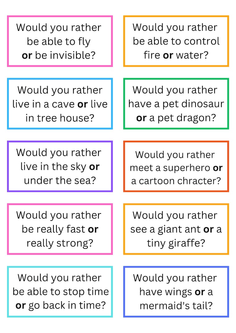 Would You Rather Game: Fun Family Conversation Starters (PDF) - Etsy