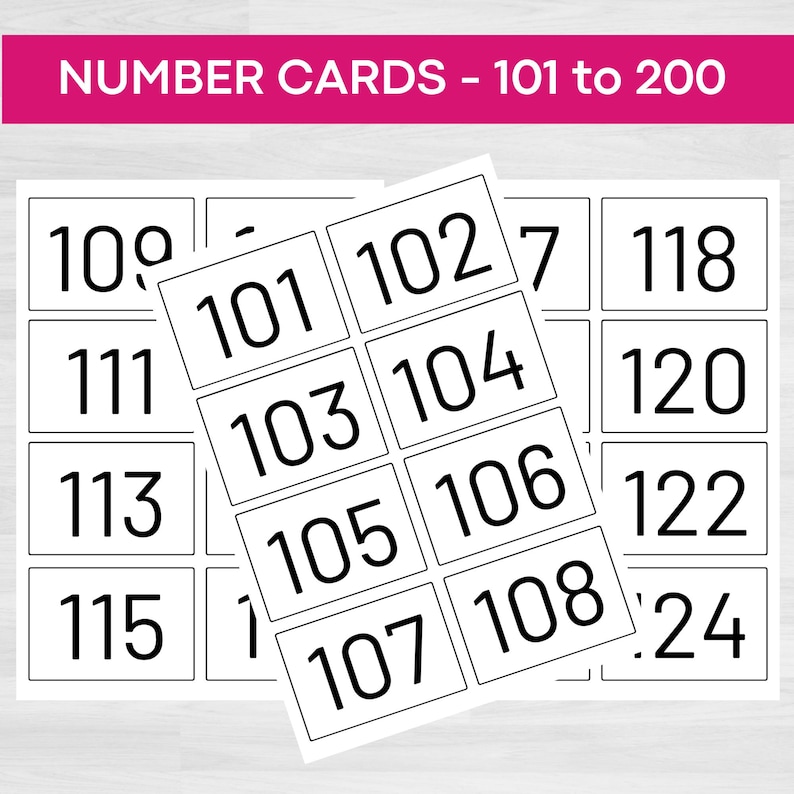 Number Flash Cards 101-200: Printable Numeracy Aid (digital Download ...