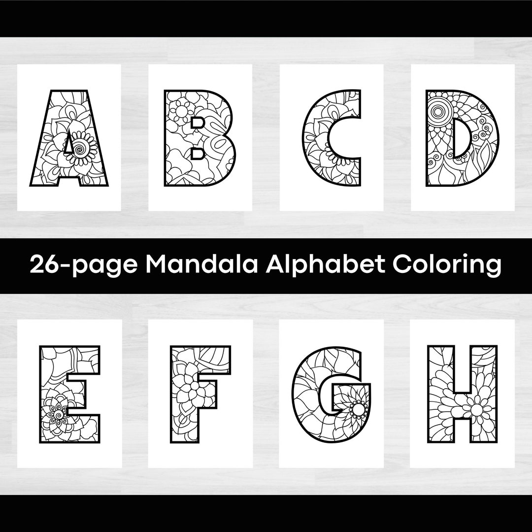 Mandala Alphabet Coloring Pages: Calming Kids Activity (digital ...