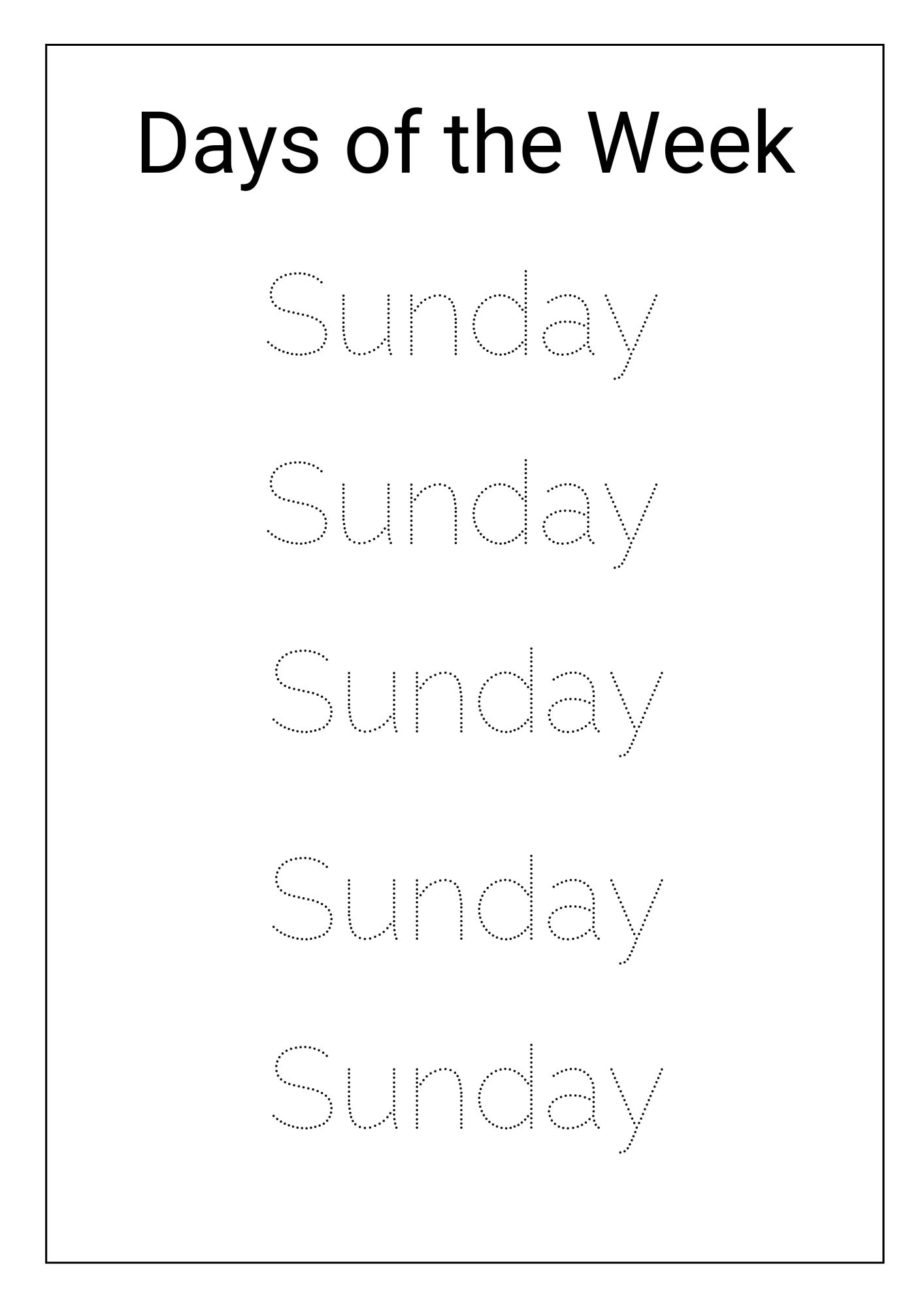 Days of the Week Tracing Days of the Week Tracing Sheet Days of the ...