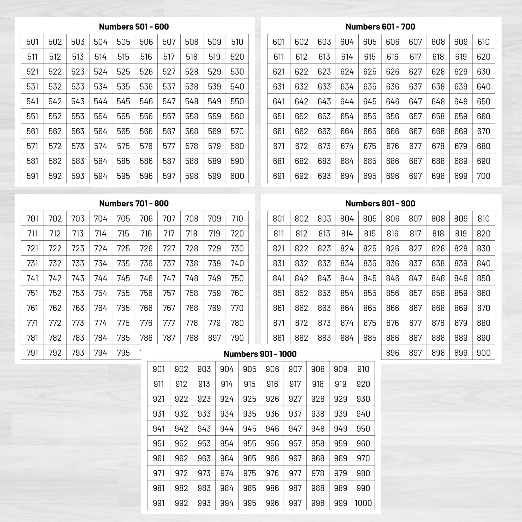Number Charts 1-1000 | Numbers 1-1000 Printable | Numbers and Counting ...