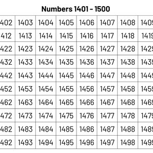 Number Charts 1-1500 | Numbers 1-1500 Printable | Numbers and Counting ...