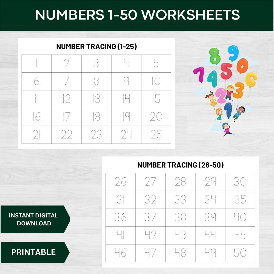 Numbers 1-50 Tracing | Numbers 1-50 Printable Worksheet | Handwriting ...