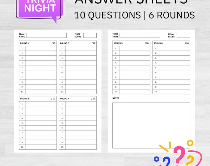Trivia Answer Sheet, Printable Trivia Sheets, Trivia Host Tools, Trivia ...