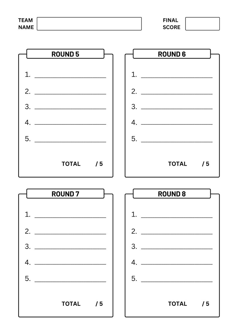 Trivia Answer Sheets: 12 Rounds, 60 Questions (digital Download) - Etsy