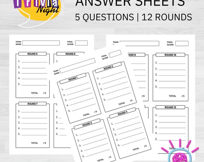 Trivia Answer Sheet, Printable Trivia Sheets, Trivia Host Tools, Trivia ...