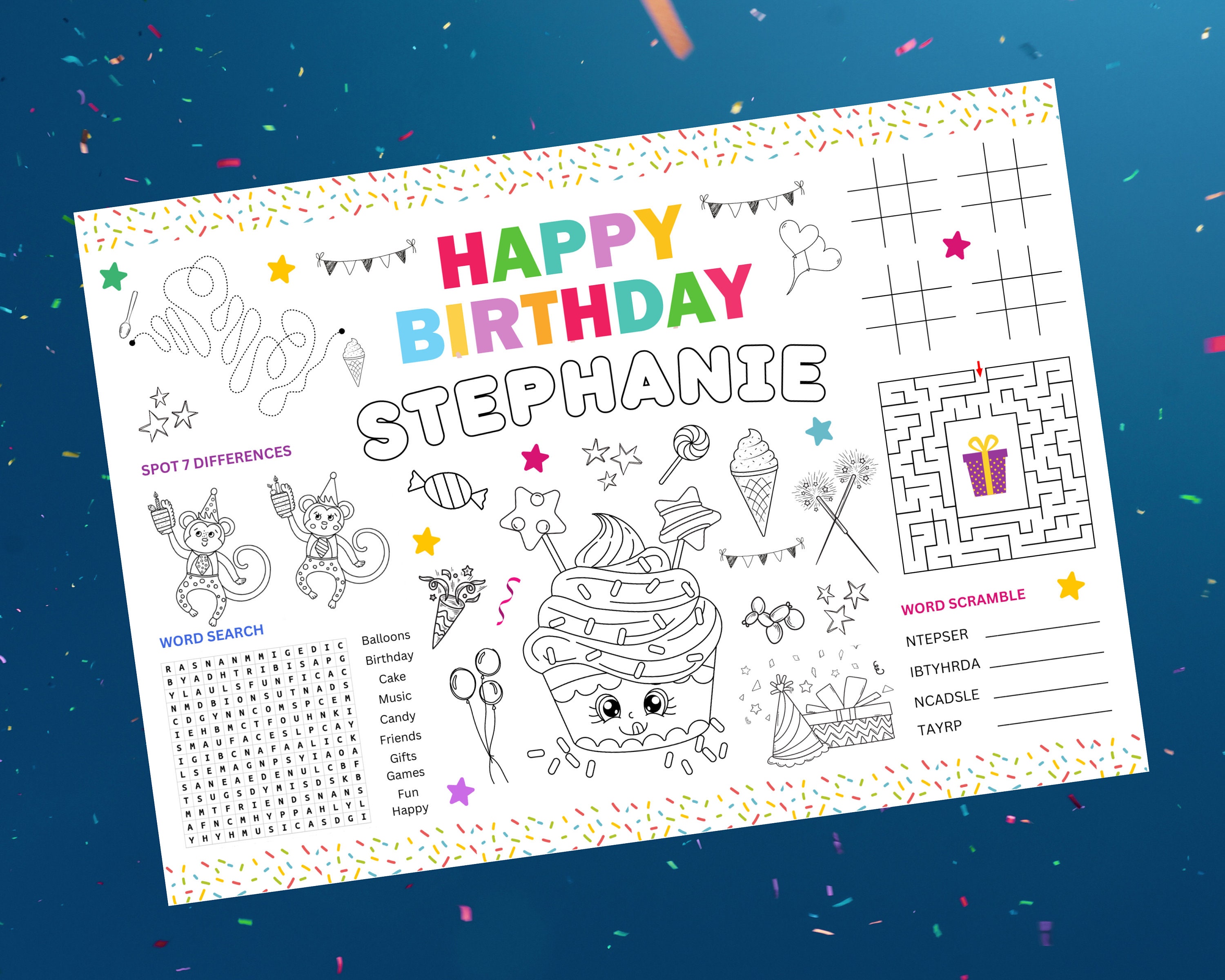Birthday Coloring Placemat | Printable Birthday Party Coloring Page ...