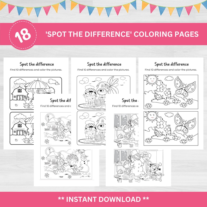 Spot the Difference Coloring Pages: Kids Puzzle Games (digital Download ...