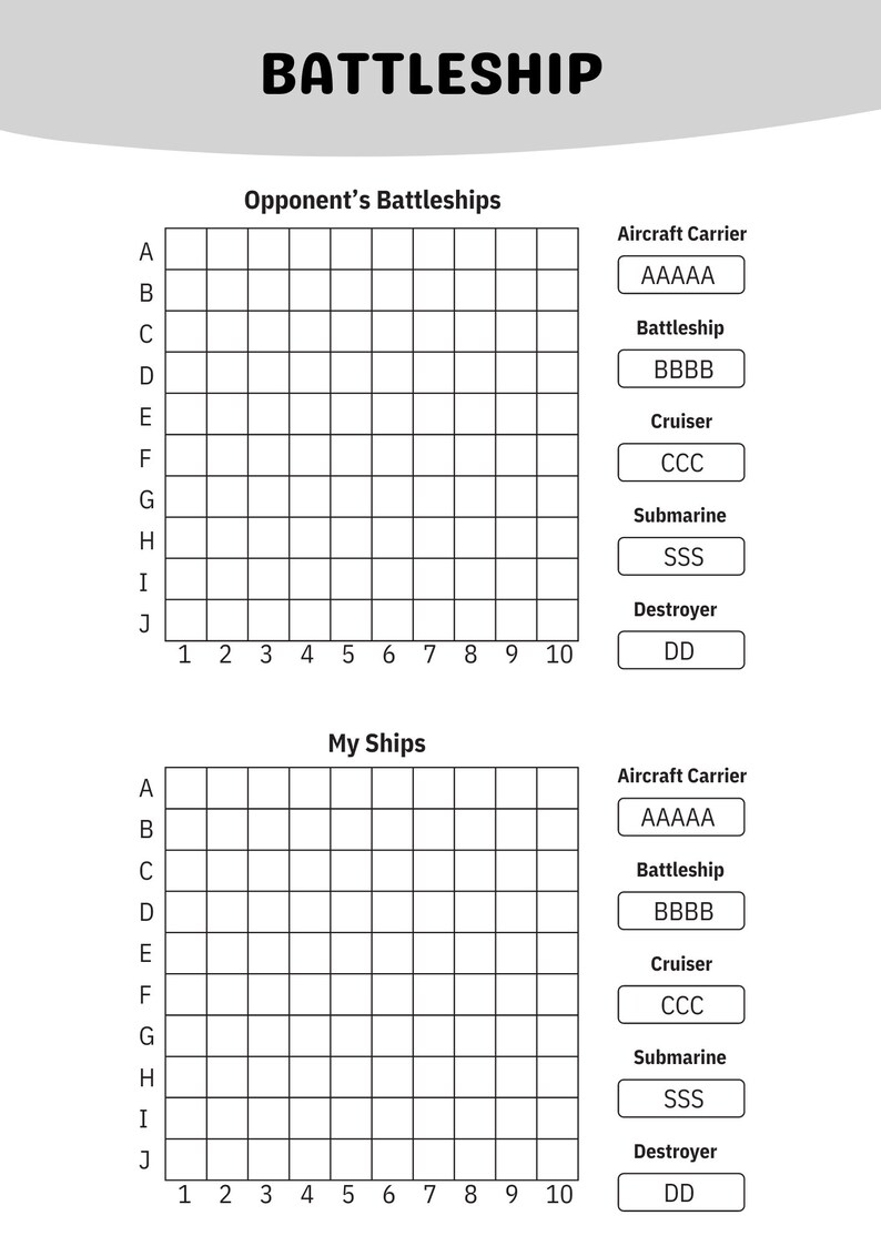 Battleship Printable Printable Battleship Game Battleship - Etsy